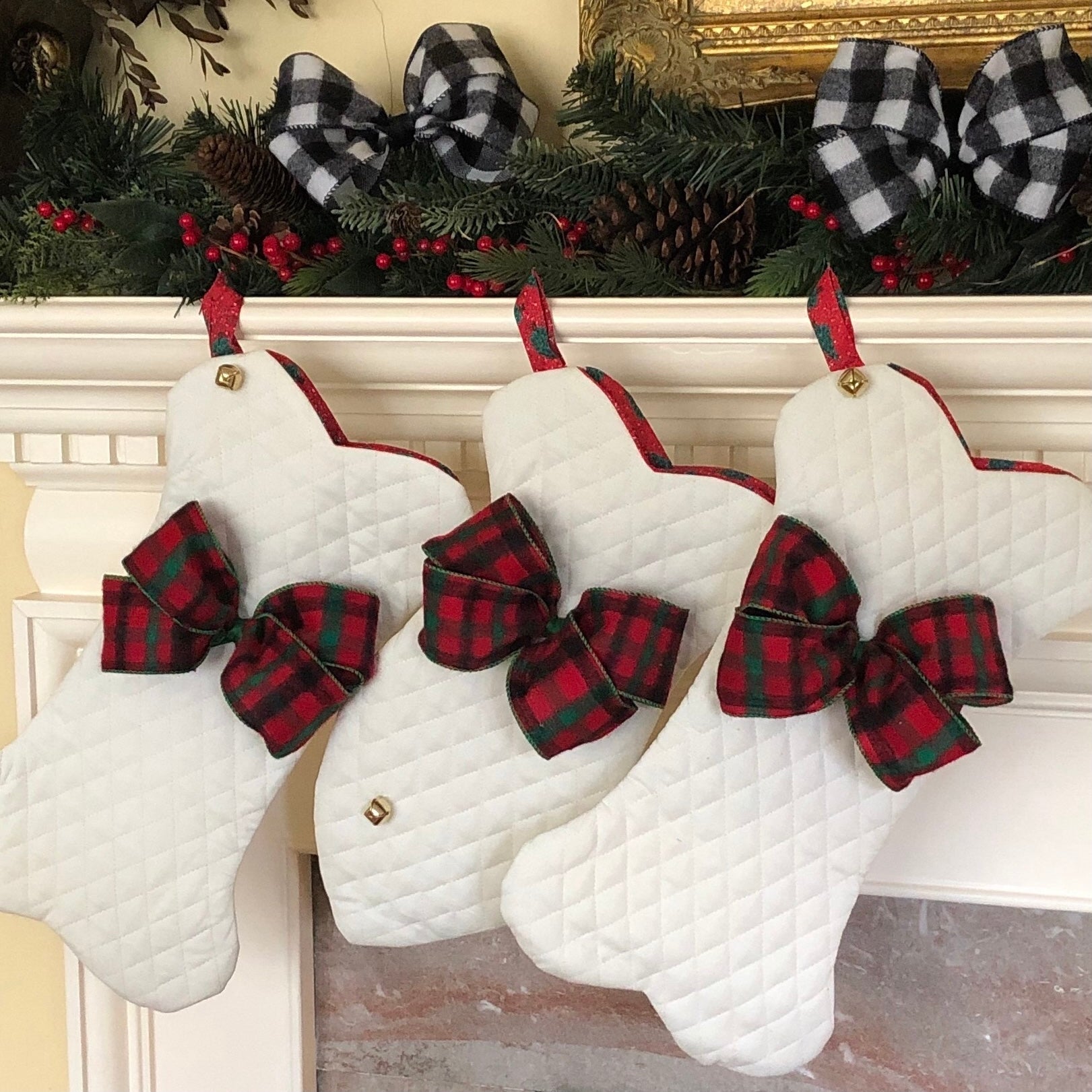 Dog Bone Christmas Stockings with Dogs Name Embroidered Three Spoiled Dogs Boutique